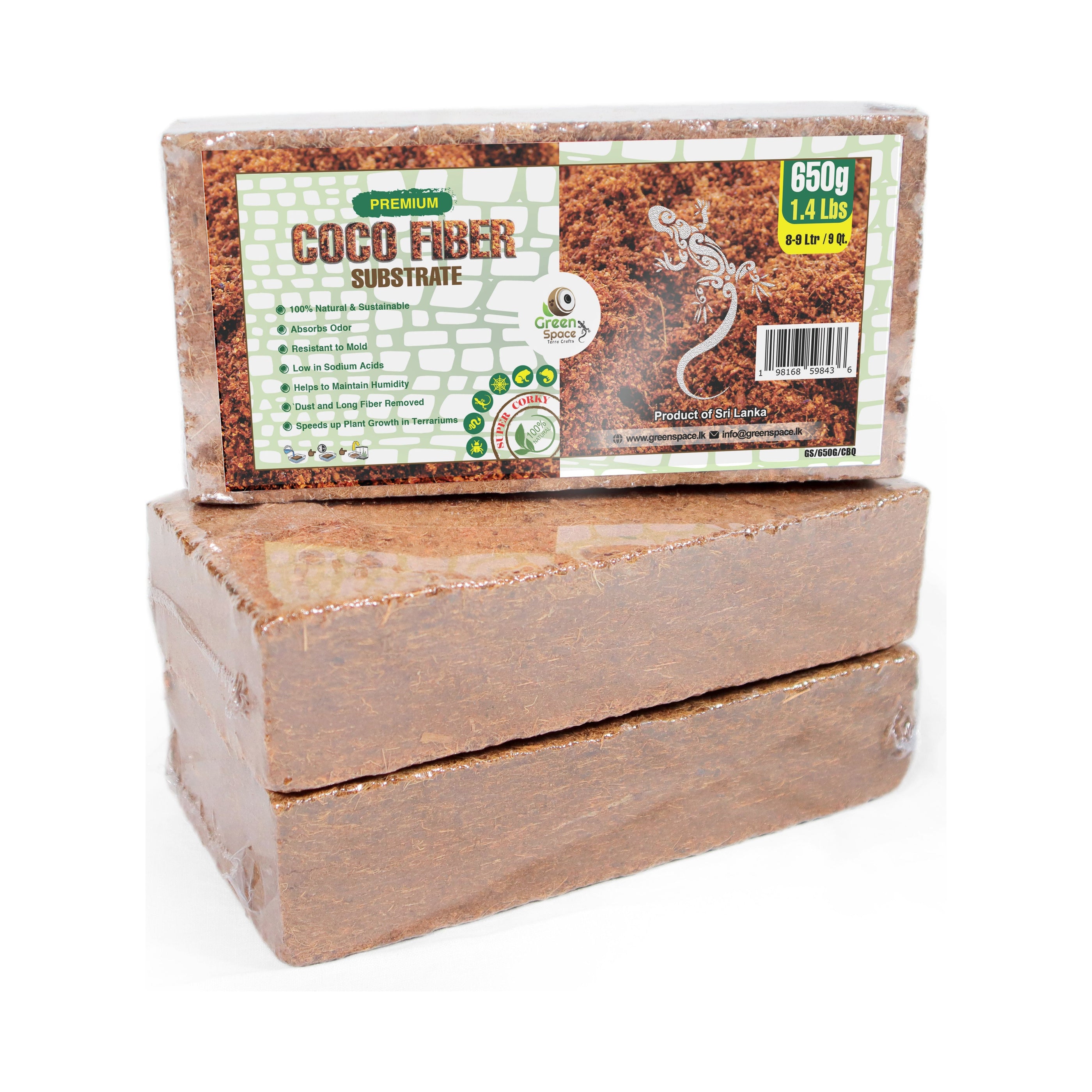 Green Space Coco Fiber Compressed Brick 650G — Jungle Bobs Reptile World